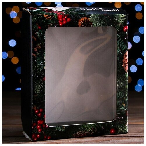 Коробка подарочная, крышка-дно, с окном "Новогодние подарки", 18 х 15 х 5 см, 1 шт. В наборе 1шт.