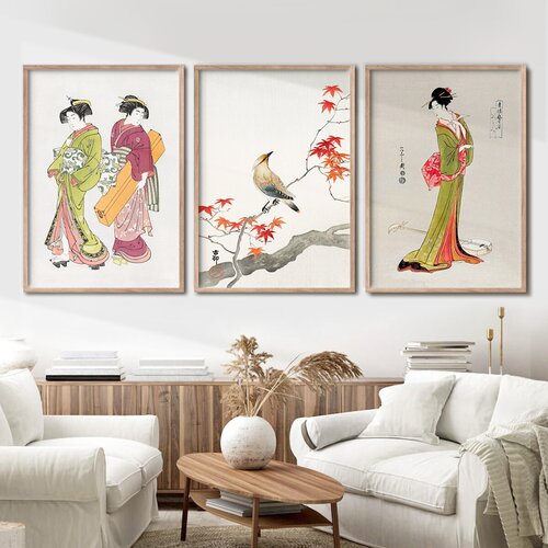 Набор постеров "Живопись в японском стиле" 50x70 без рамки 3 шт в тубусе / Картины для интерьера / Плакаты / Постеры на стену