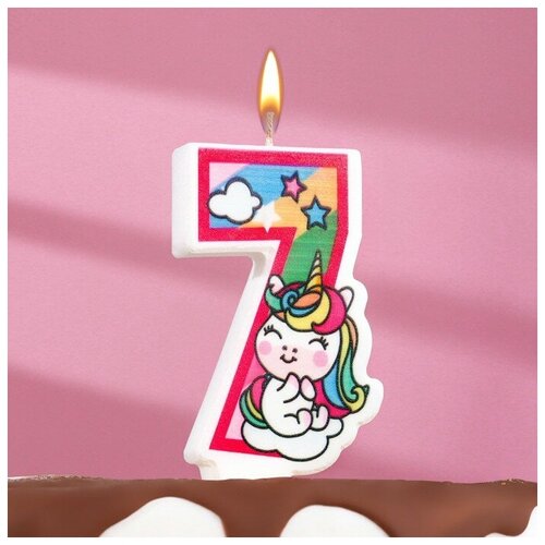 Свеча в торт "Единорог с шариком", цифра 7, розовый 7800041