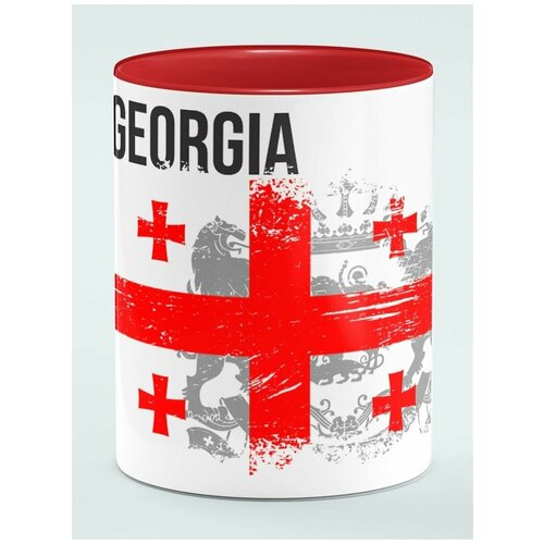 Кружка керамическая с принтом Флаг Грузии красный цвет. Оригинальная чашка для парня, девушке, подруге, мужу, жене на праздник.