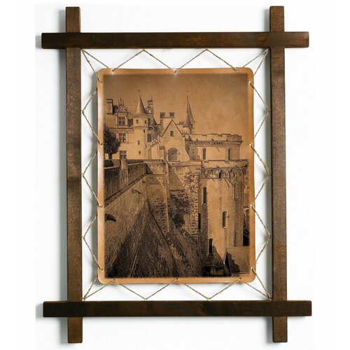 Картина Замок де Амбуаз, Франция, гравировка на натуральной коже, в деревянной раме, подарок, BoomGift