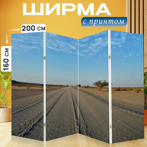 Ширма перегородка с принтом "Намибия, пустыня, дорога" на холсте - 200x160 см. для зонирования, раскладная