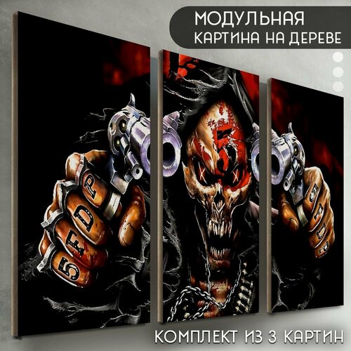 Модульная картина на дереве "музыка Five Finger Death Punch (5FDP, рок, грув-метал, Золтан Батори) - 6107"