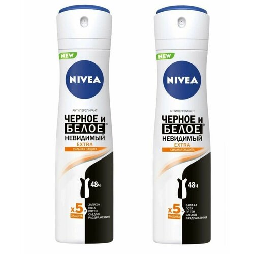 Nivea Дезодорант женский Черное и Белое Невидимый Extra, 150 мл, 2 шт