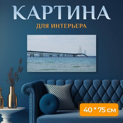 Картина на холсте "Мост, вода, макино" на подрамнике 75х40 см. для интерьера