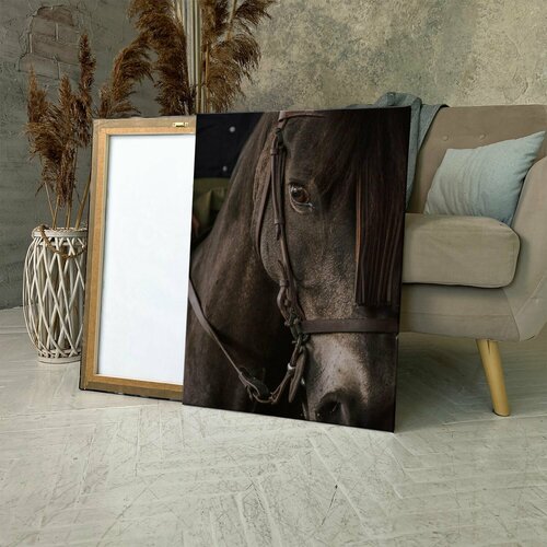 Картина на холсте (Крупный план головы лошади) 20x30 см. Интерьерная, на стену.