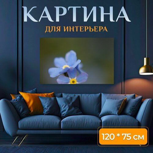 Картина на холсте "Незабудки, цветы, завод" на подрамнике 120х75 см. для интерьера