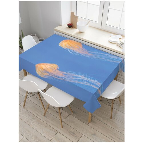 Скатерть прямоугольная JoyArty на кухонный стол "Две медузы" из оксфорда, 180x145 см