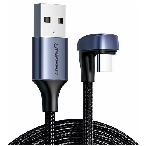 Угловой кабель Ugreen USB C - USB A 2.0, в оплетке, цвет черный, 1 м (70313)