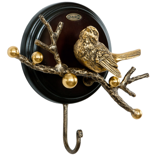Настенный крючок Bogacho Терра коричневый на подставке МДФ с птичкой из литьевого мрамора