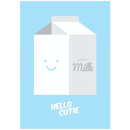 Интерьерный постер на стену картина для интерьера в подарок плакат "Hello Cutie Milk" размера 40х50 см 400*500 мм репродукция без рамы в тубусе для декора комнаты офиса дома дизайна кухни спальни гостиной детской