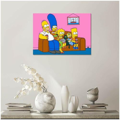 Интерьерная картина на холсте/ картина на стену/ в гостиную/ спальню - Симпсоны на диване арт 40х60