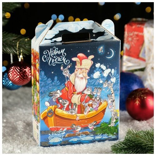 Подарочная коробка "Дед Мороз и Зайцы", 16,8 х 7 х 25 см