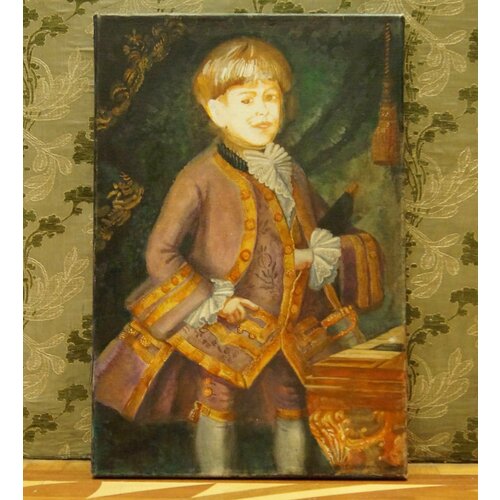 Винтажная авторская картина портрет "Маленький Моцарт" Германия, вторая половина 20 века. Холст, масло, подпись, портрет.