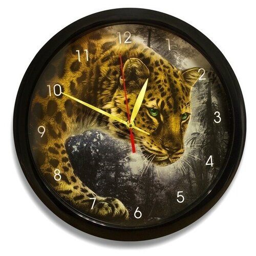 Часы настенные Соломон серия: Животный мир, "Ягуар", черный обод, 28*28 см