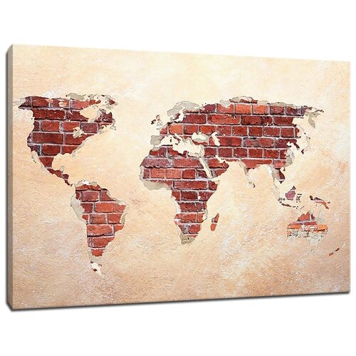 Картина Уютная стена "Карта мира из кирпичной кладки" 90х60 см