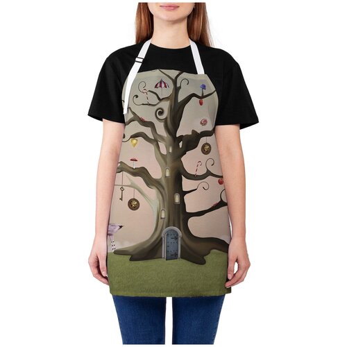 Фартук женский для готовки JoyArty "Домик в украшенном дереве", универсальный размер
