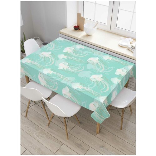 Скатерть прямоугольная JoyArty на кухонный стол "Опасные медузы" из оксфорда, 180x145 см