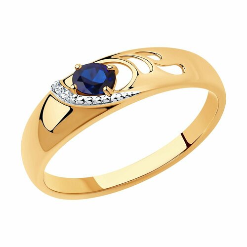 Кольцо Яхонт, красное золото, 585 проба, сапфир, бриллиант, размер 17.5, золотой, синий