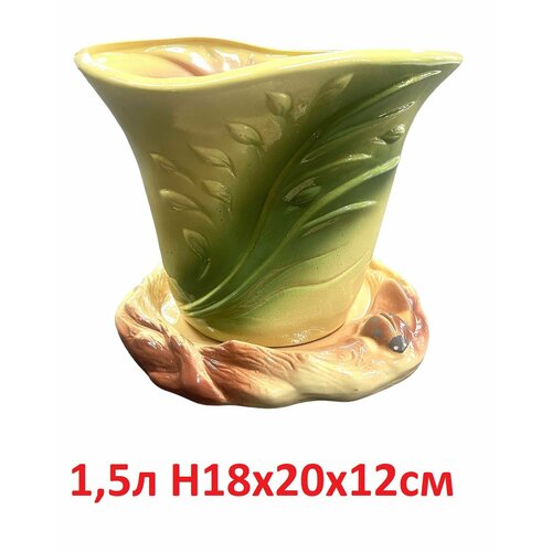 Горшок для цветов керамический 1.5л травинка с поддоном керамика