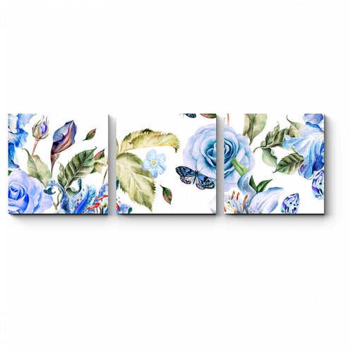 Модульная картина Голубые цветы 180x60