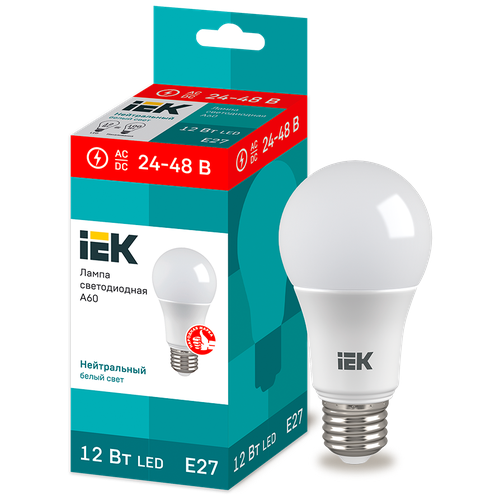 Лампа светодиодная IEK ECO 4000K, E27, A60, 12 Вт, 4000 К