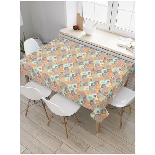 Скатерть прямоугольная JoyArty на кухонный стол "Кольчуга из цветочных дисков" из оксфорда, 180x145 см