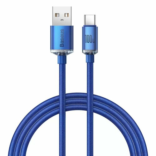 Кабель для зарядки и передачи данных 100W 1.2 метра Baseus Crystal Shine Series Fast Charging Data Cable USB to Type-C 100W 1.2m (CAJY000403) Синий