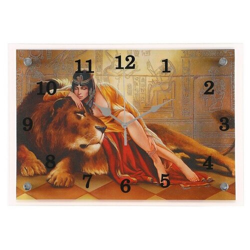 Сюжет Часы настенные, серия: Животный мир, "Царица со львом", 25х35 см, микс
