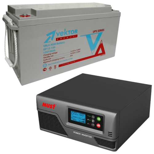 Резервный ИБП Must EP20-1000 PRO в комплекте с аккумулятором Vektor Energy GPL 12-150 1000Вт/150А*Ч
