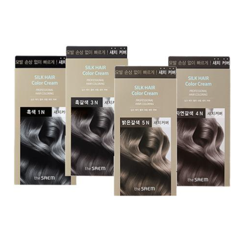 Краска для закрашивания седины THE SAEM Silk Hair Color Cream Gray Hair Natural Brown Black (Коричнево-черный) 60g+60g