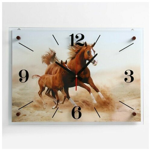 Часы настенные, интерьерные, серия: Животный мир, "Лошадь с жеребёнком", плавный ход, 40 х 56 см