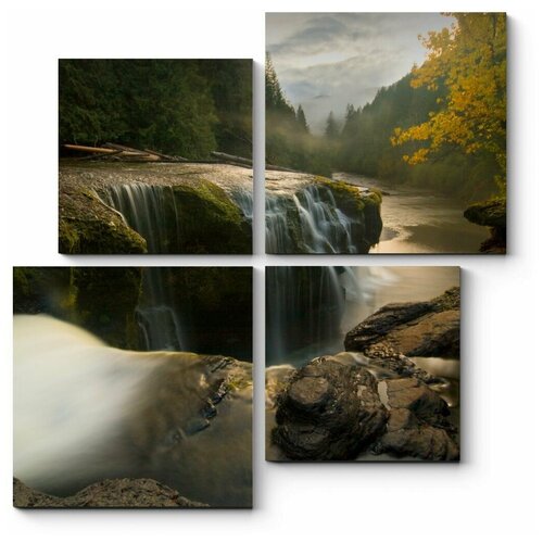 Модульная картина Лесной водопад 80x80
