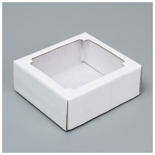 Коробка сборная без печати крышка-дно белая с окном 14,5 х 14,5 х 6 см 5 шт