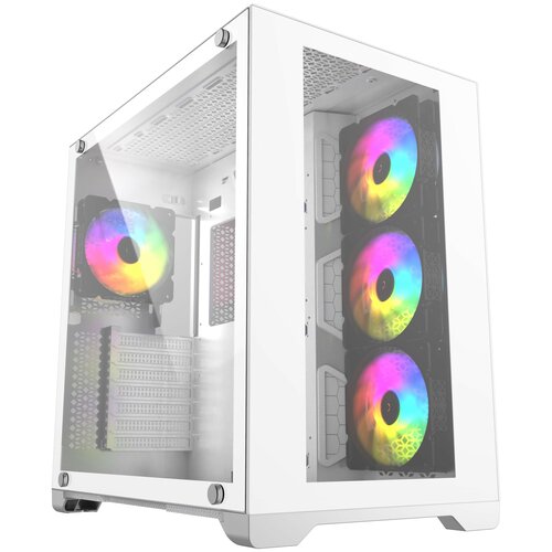 Powercase Корпус Vision White, Tempered Glass, 4х 120mm 5-color fan, белый, ATX CVWA-L4