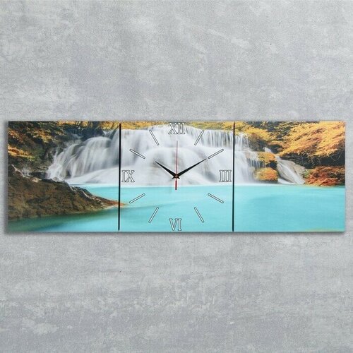 Часы-картина настенные прямоугольные "Лесной водопад", 35 x 105 см, часы интерьерные