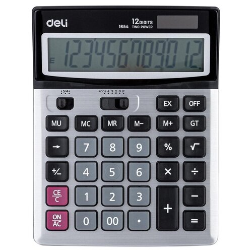 Калькулятор настольный полноразм. Deli E1654.12-р, дв. пит,186x147мм, мет, срб
