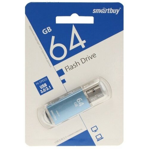 Флешка Smartbuy V-Cut, 64 Гб, USB 3.0, чт до 75 Мб/с, зап до 25 Мб/с, синяя
