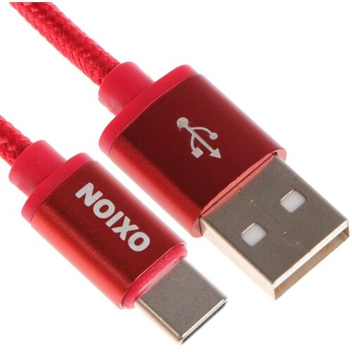 Кабель OXION DCC259, Type-C - USB, 2 А, зарядка + передача данных, 1.3 м, оплетка, красный