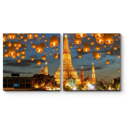 Модульная картина Волшебные небесные фонарики, Бангкок 50x25