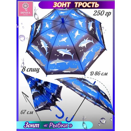 Зонт-трость Diniya, черный, голубой