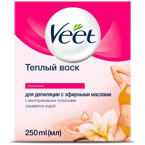 Veet Теплый воск Вит для депиляции с эфирными маслами и многоразовыми полосками, 250мл