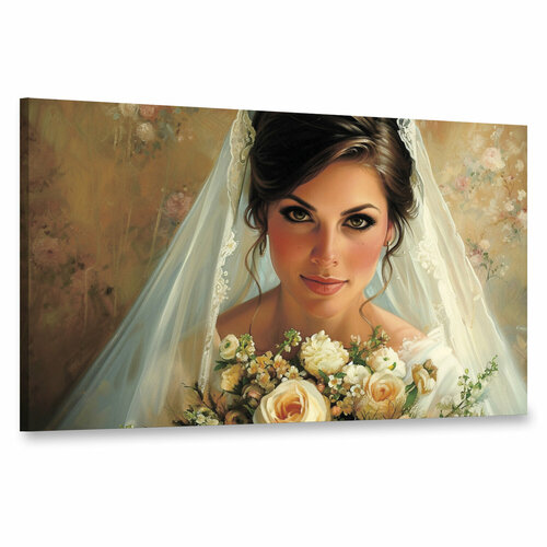 Интерьерная картина 100х60 "Невеста с венчальной букетом"