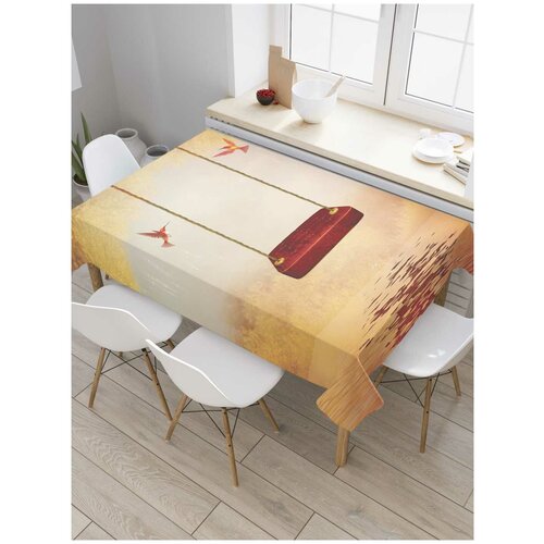 Скатерть прямоугольная JoyArty на кухонный стол "Колибри у качели" из оксфорда, 120x145 см