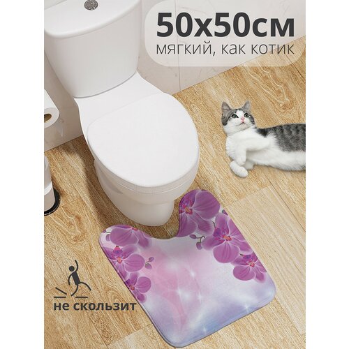 Коврик для туалета с вырезом противоскользящий JoyArty JoyArty "Веточки орхидеи" 50x50 см