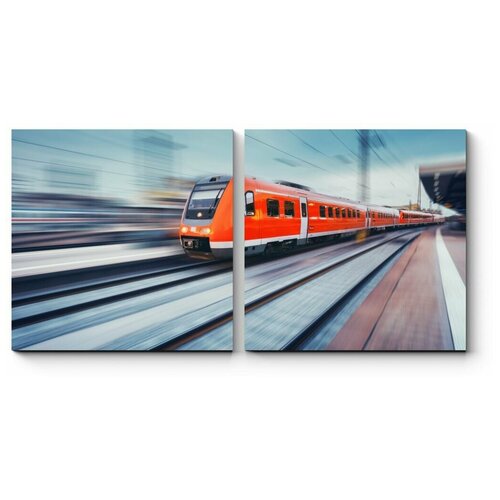 Модульная картина Высокоскоростной красный пассажирский пригородный поезд150x75