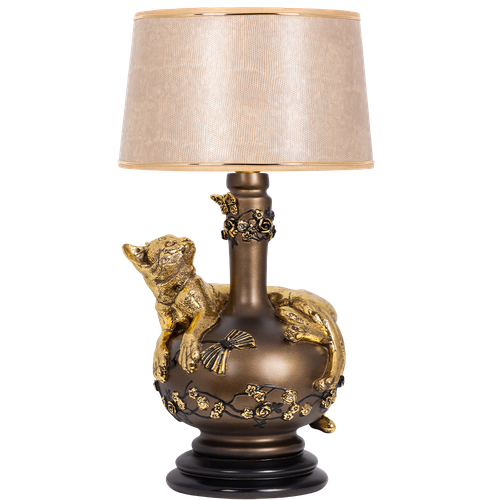 Настольная лампа Bogacho Агнесса бронзовая с бежевым абажуром Тюссо Беж