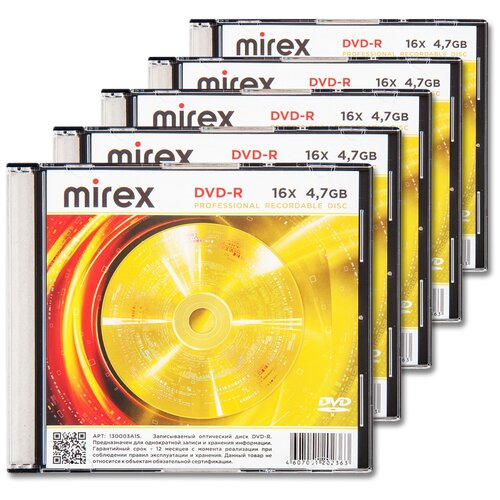 Диск Mirex DVD-R 4,7Gb 16x slim box, упаковка 5 шт.