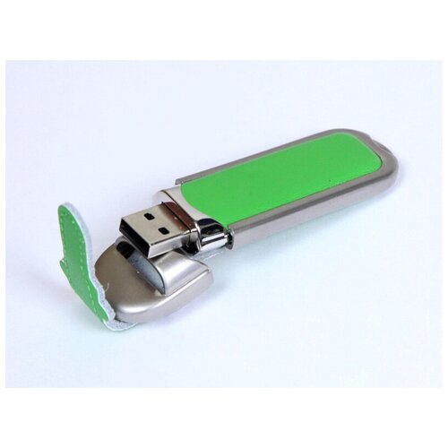 Кожаная флешка для нанесения логотипа с массивным корпусом (128 Гб / GB USB 3.0 Зеленый/Green 212 Флеш-карта "Стиль")