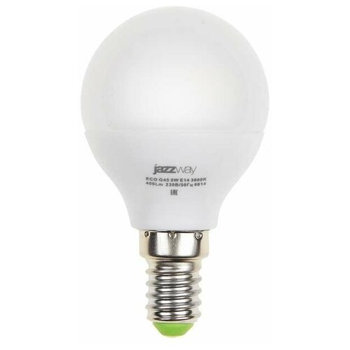 Лампа светодиодная PLED-ECO-G45 5Вт шар 4000К бел. E14 400лм 220-240В JazzWay 1036926A (6шт. в упак.)